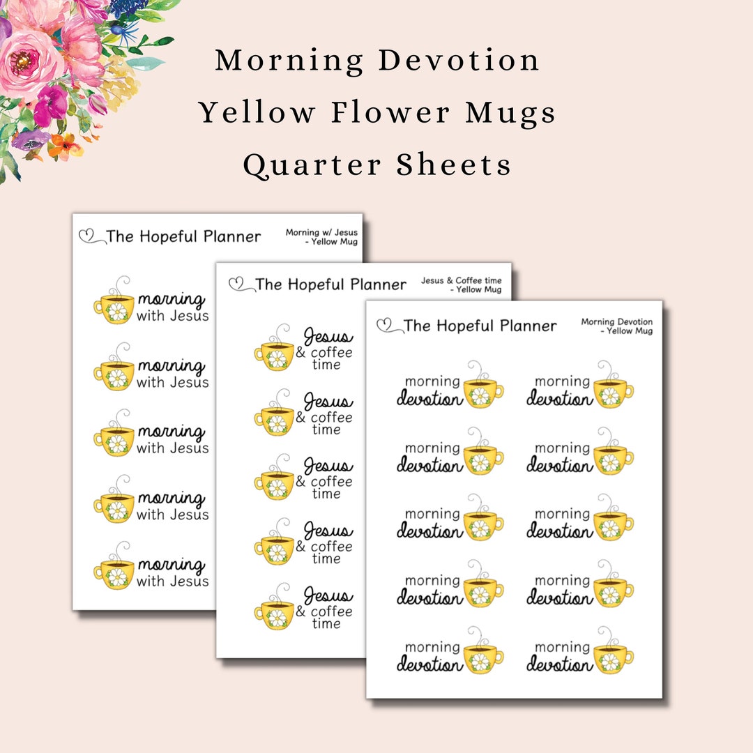 Morning Devotion - Yellow Flower Coffee Mug Stickers - Bible and ...