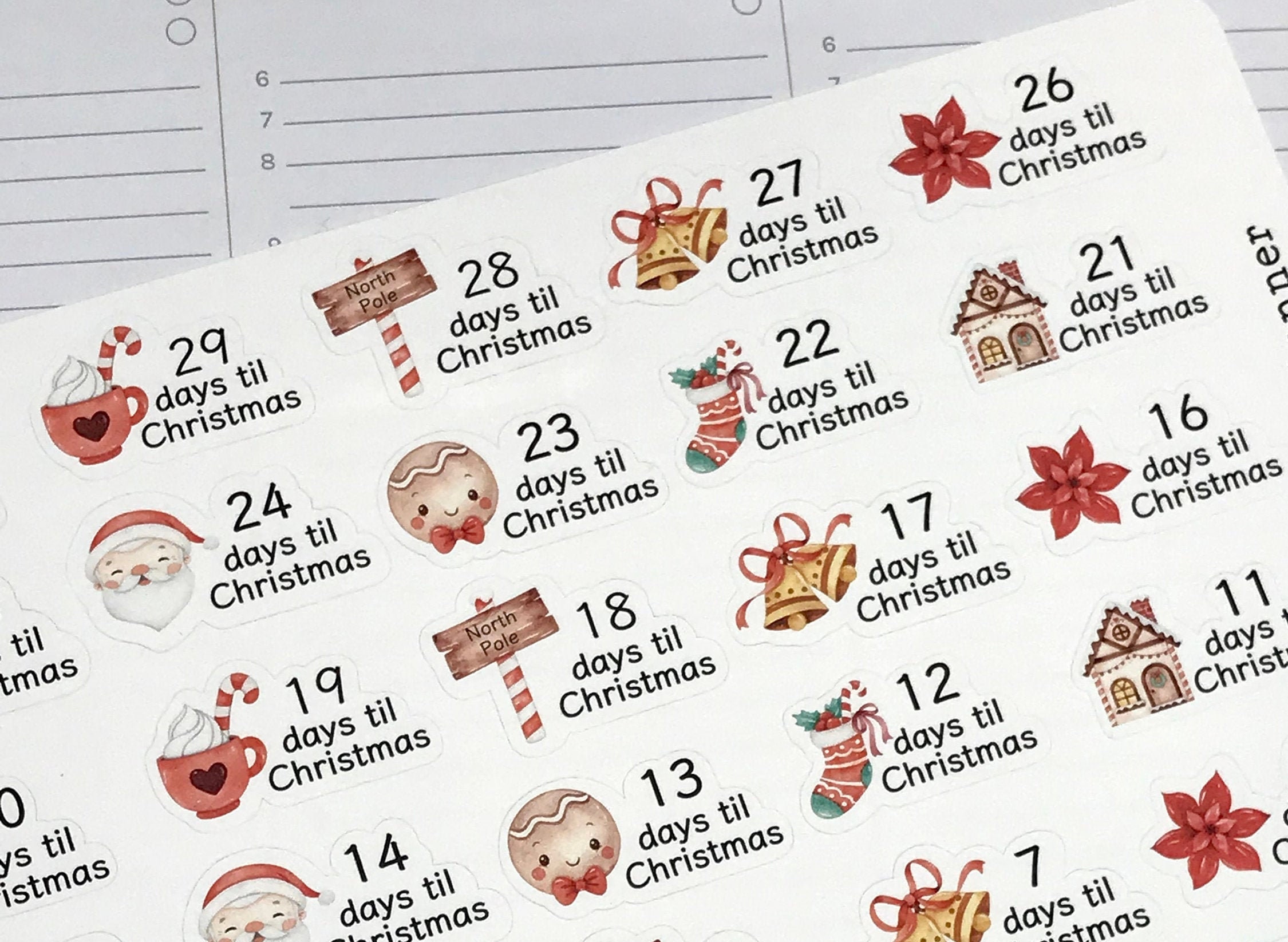 Santa Christmas Countdown Stickers Christmas Deco Stickers | Etsy