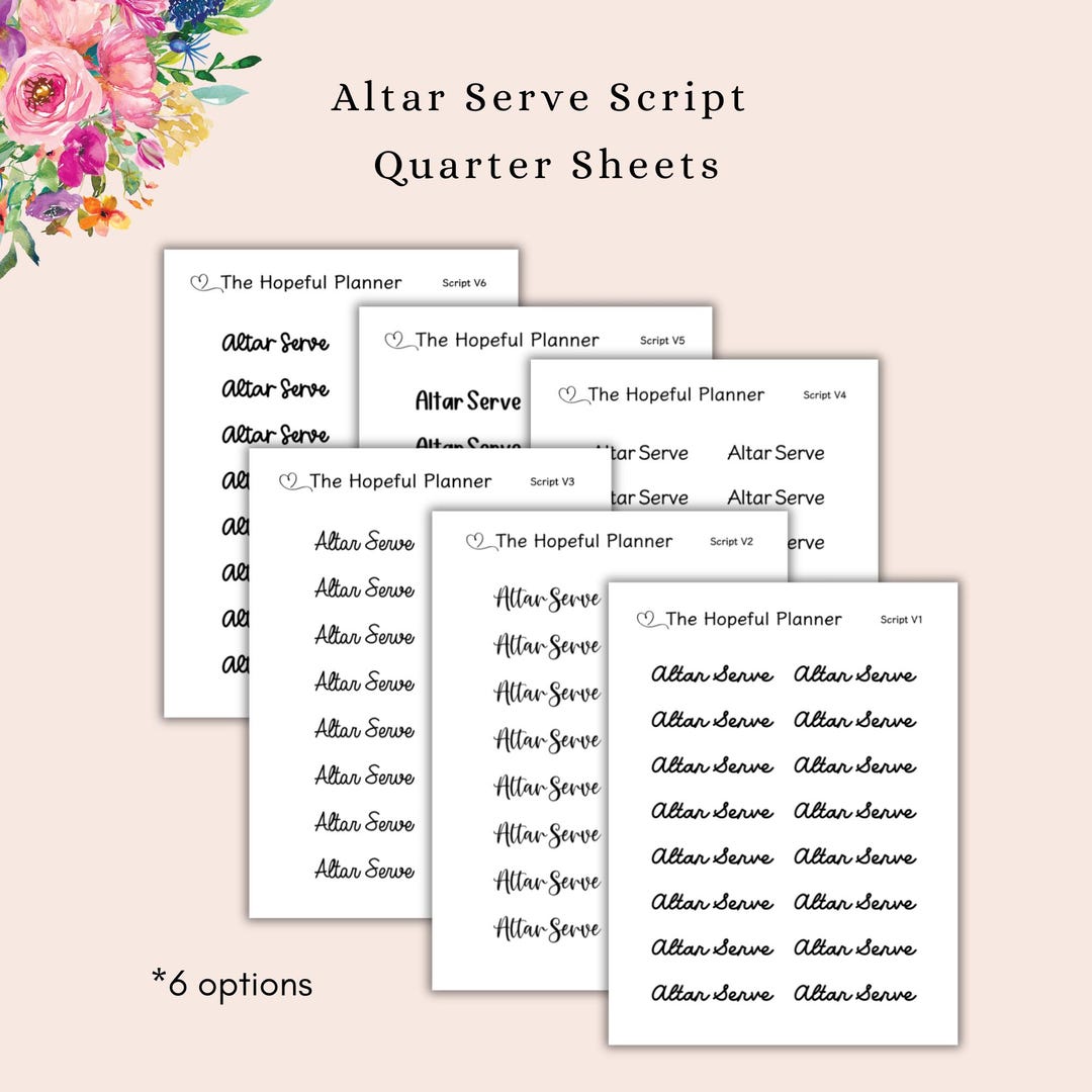 Altar Serve Script Stickers - Church Ministry Stickers - Catholic ...