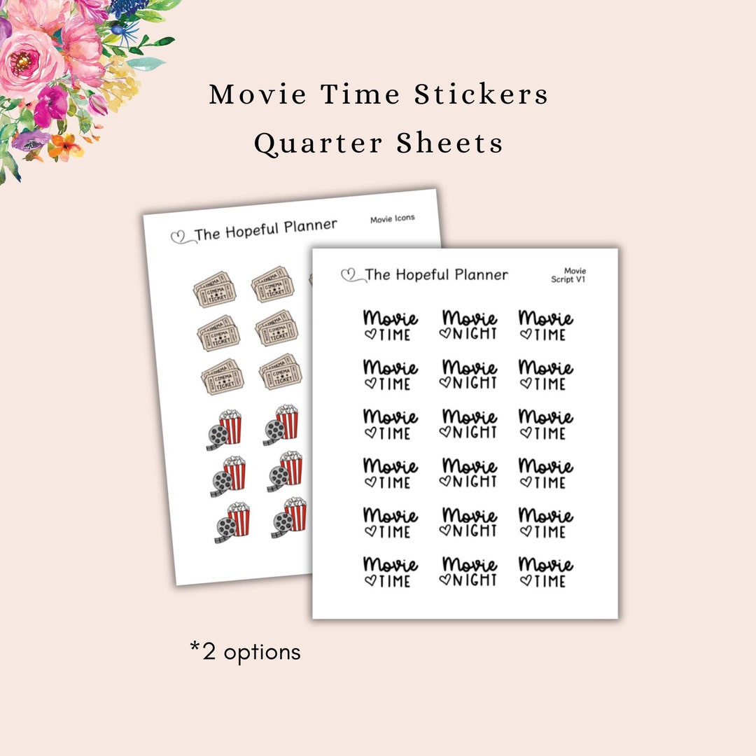 Movie Time Planner Stickers - Movie Night Sticker Sheets for Planning ...