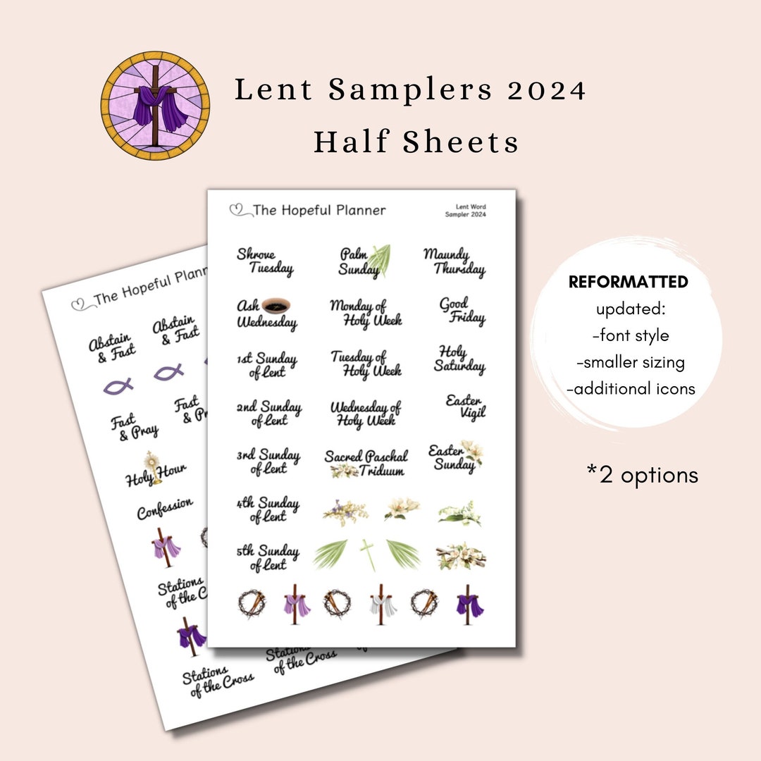 2024 Lent Sampler REFORMATTED Sticker Sheets - Lent Liturgical Stickers ...