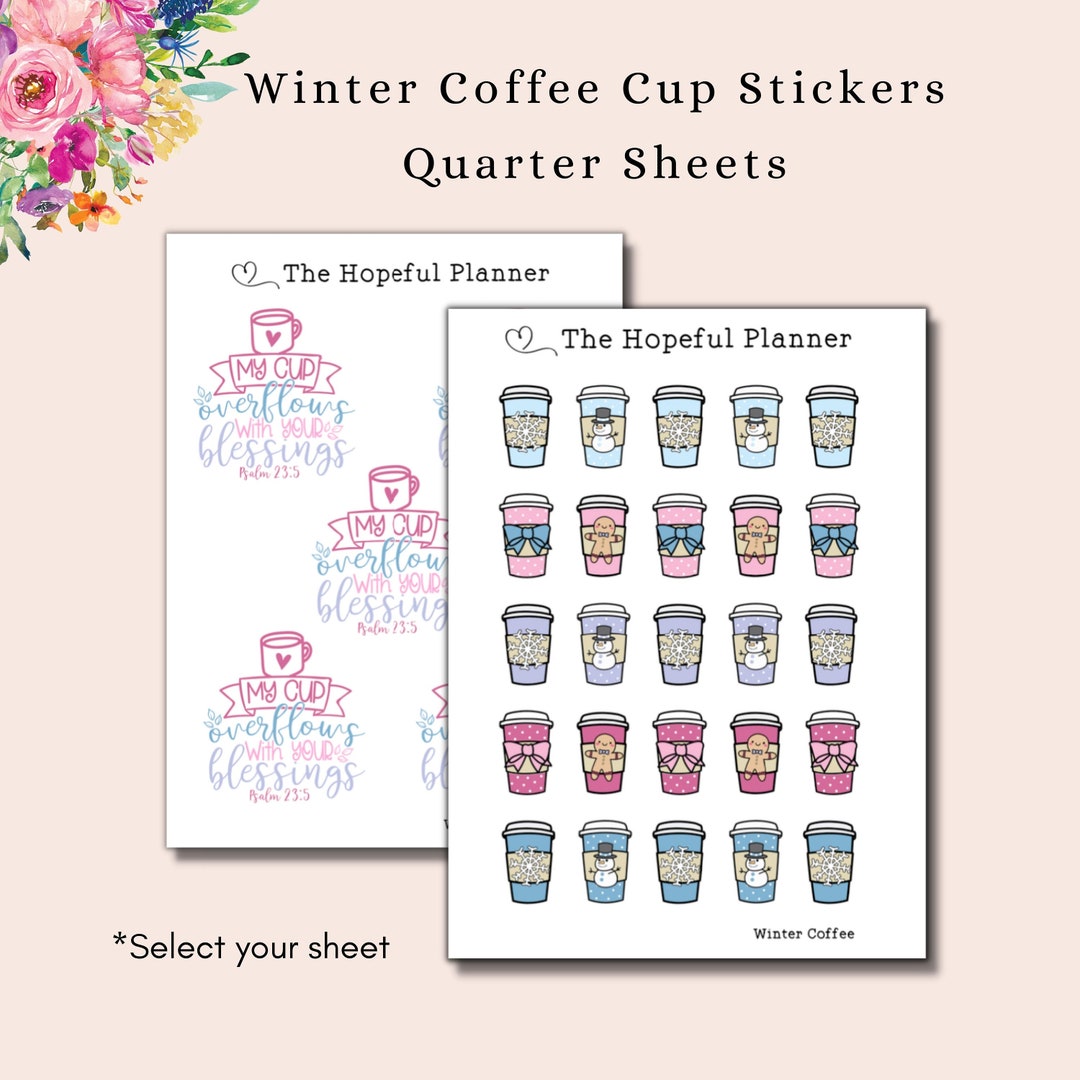 Winter Coffee Cup Stickers Cute Themed Coffee Sticker Sheets - Etsy