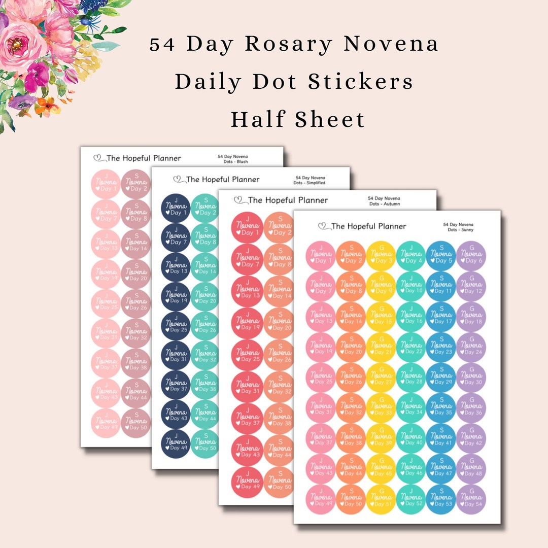 54 Day Rosary Novena Dot Tracker Stickers - Catholic Devotion Prayer ...