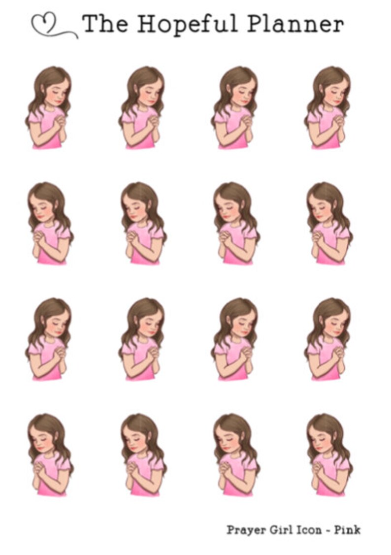 Prayer Girl Icon Christian Sticker Sheet - Prayer Pose Girl in Teal ...