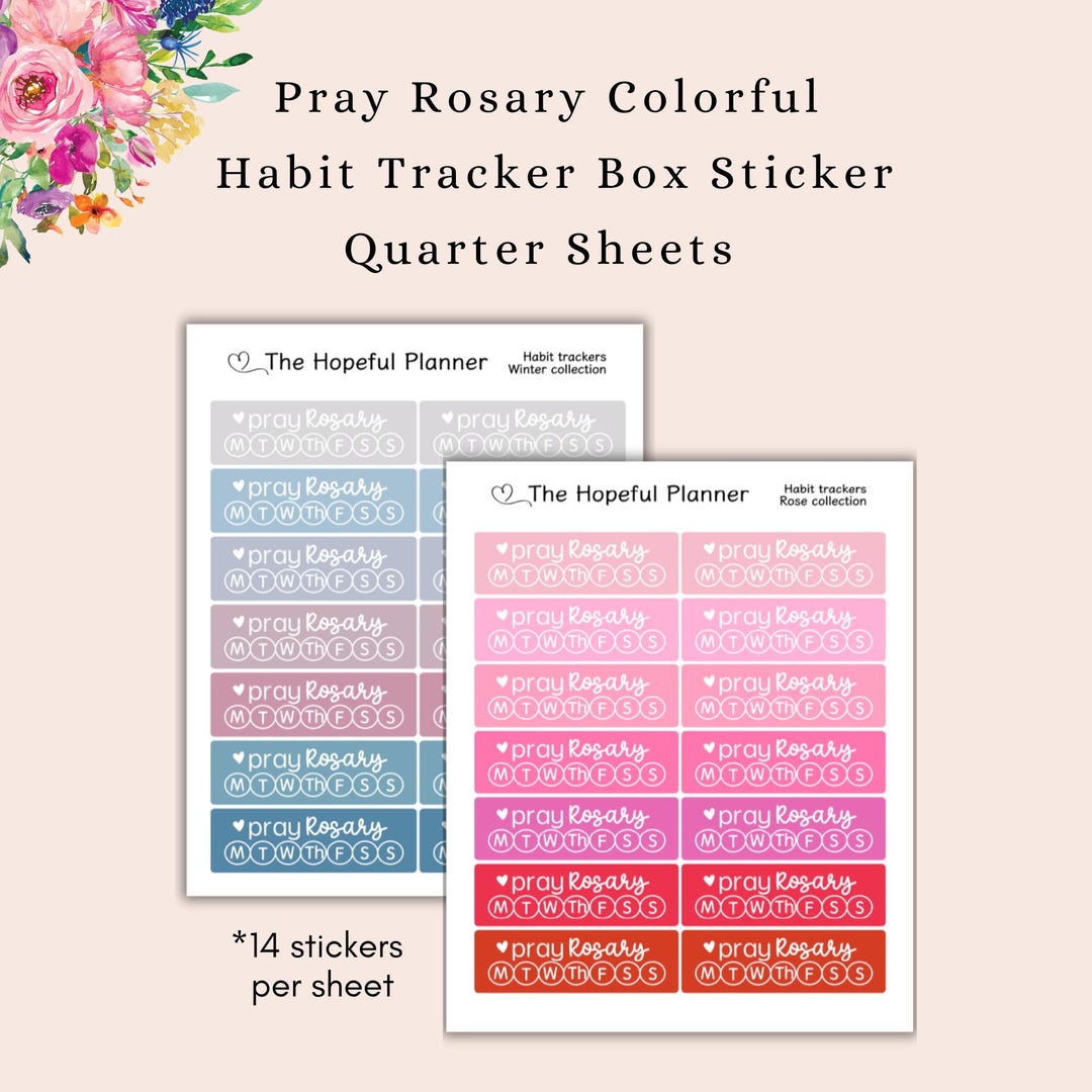 Pray Rosary COLORFUL Weekly Habit Tracker Stickers - Catholic Devotion ...