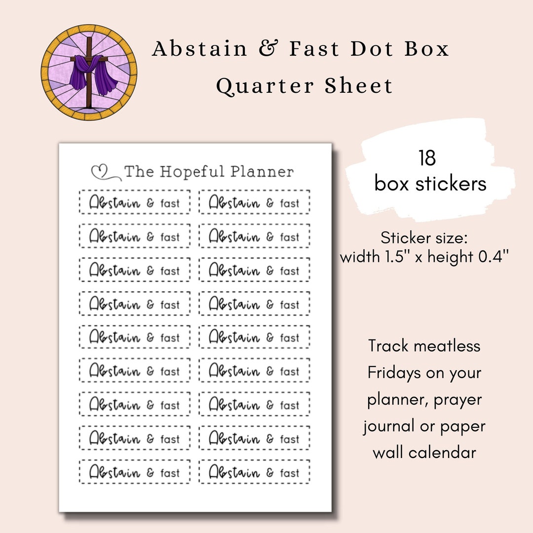 Abstain and Fast Dot Box Sticker Sheet - Lenten Reminder Stickers ...