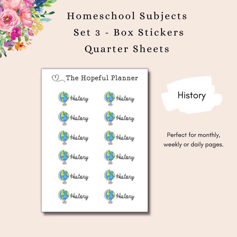 Homeschool Subjects *set 3* Stickers - History, Geography Lesson ...