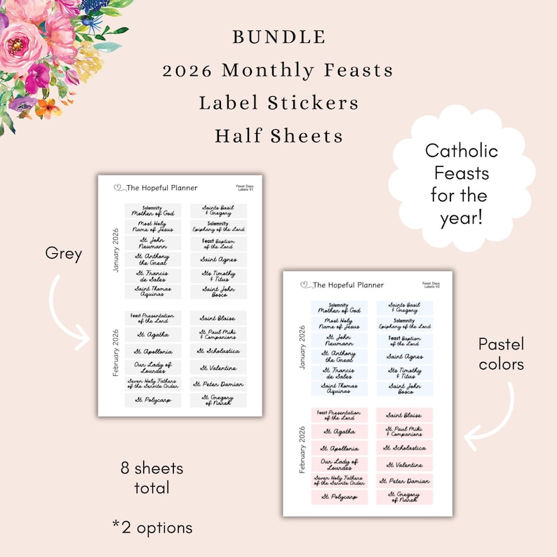2026 BUNDLE Catholic Feast Day LABEL Stickers - Holy Day Liturgical ...