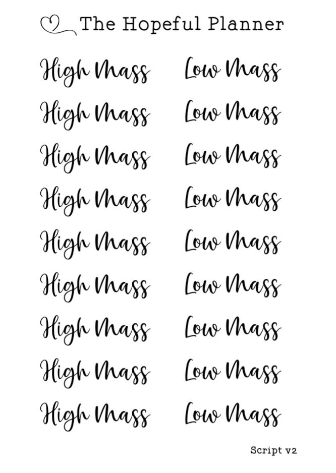 High Mass / Low Mass Script Stickers Traditional Catholic - Etsy