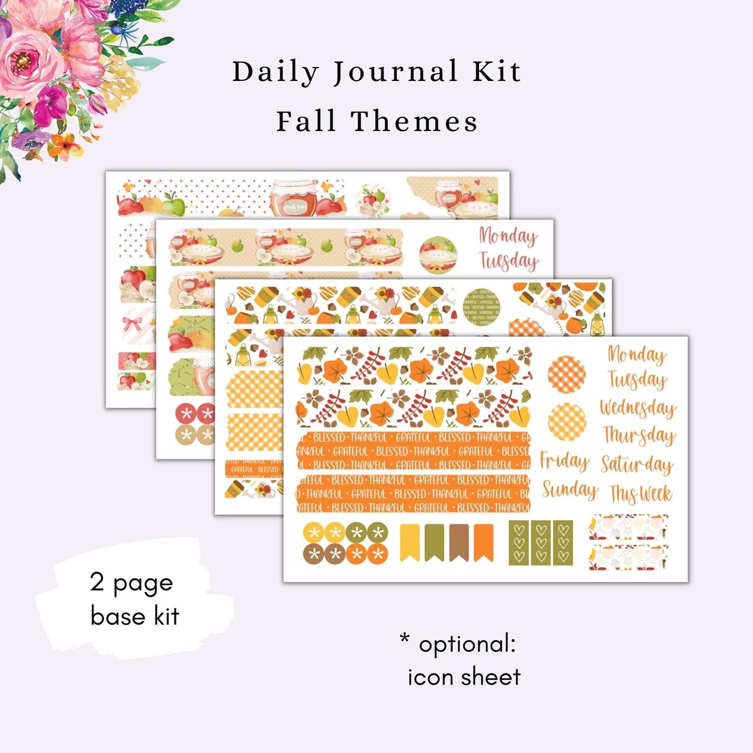 Fall Theme Theme Daily Journal 2 Page Kit - Autumn Themed Sticker Kit ...