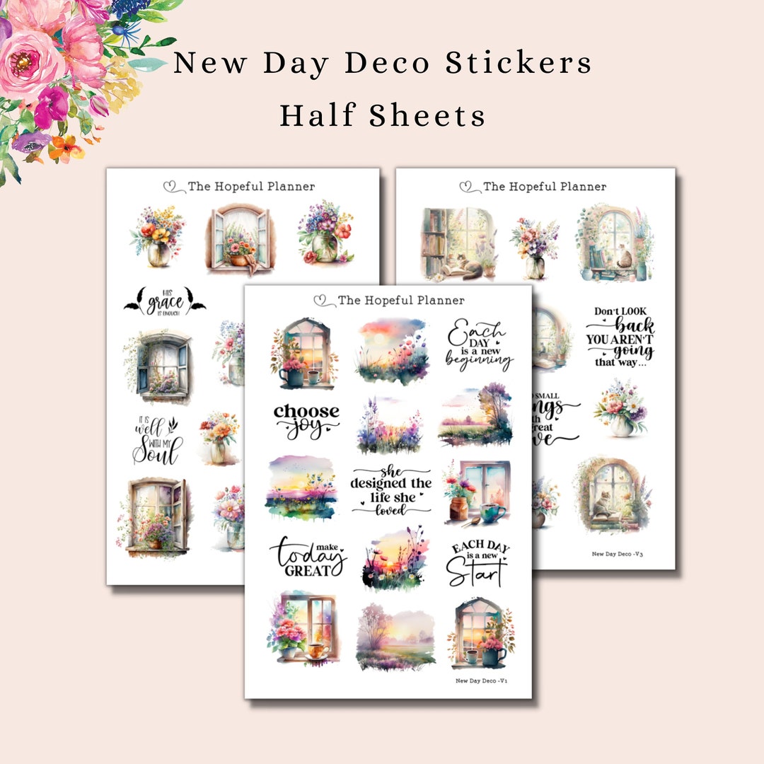 New Day Watercolor Decorative Sticker Sheets - Stickers for Planners ...