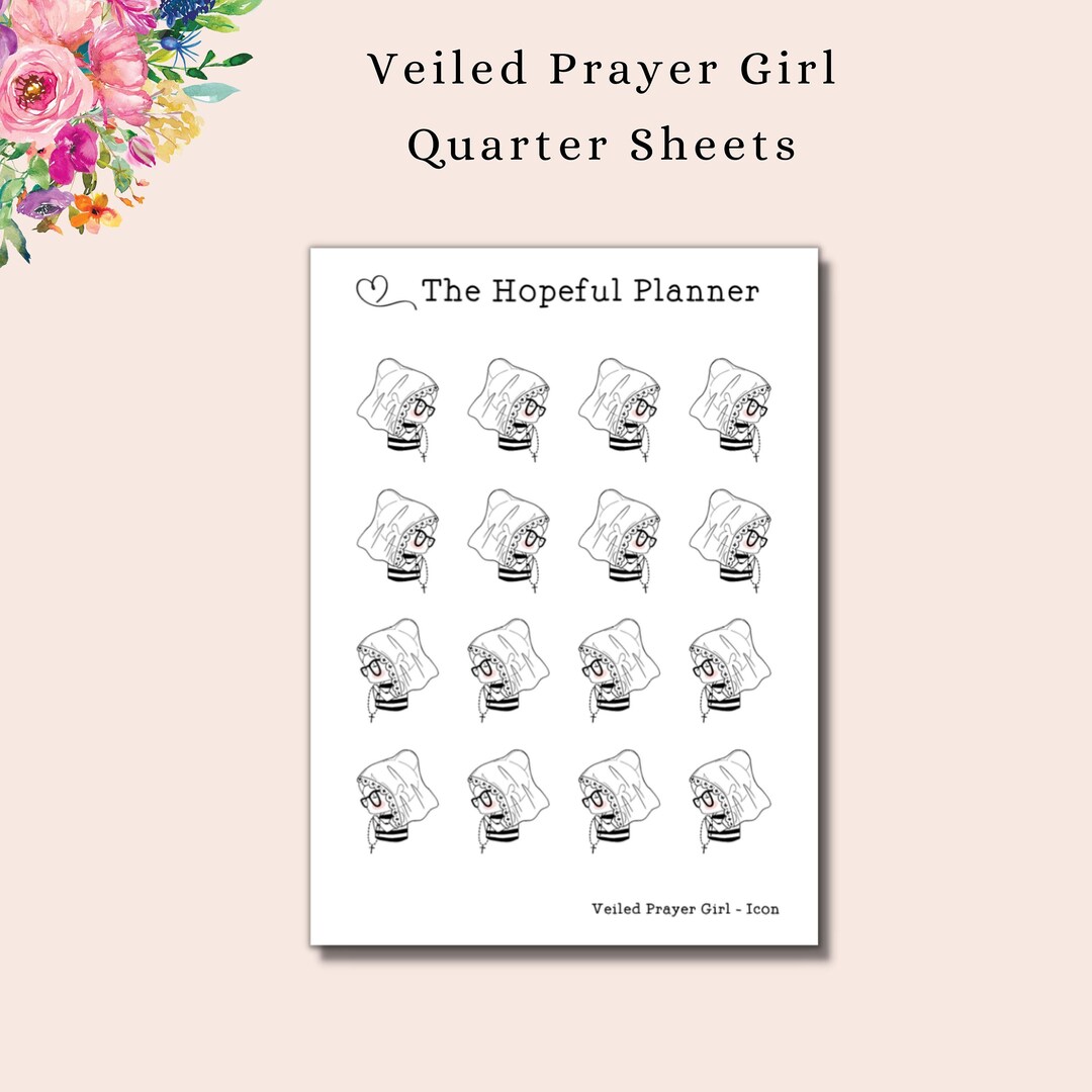 Veiled Prayer Girl Sticker Sheet - Traditional Catholic Prayer Reminder ...