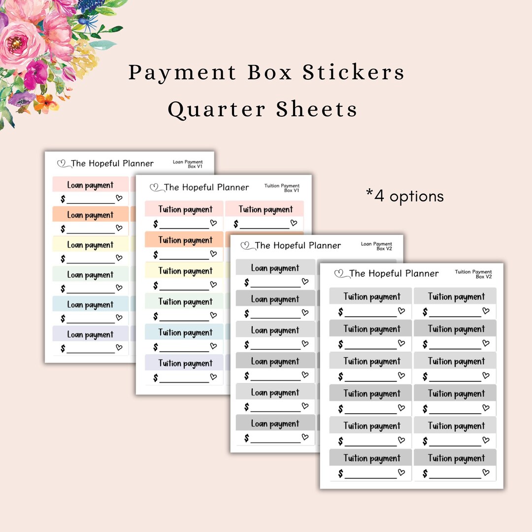 Loan and Tuition Payment Sticker Sheets- Payment Box Planner Stickers ...