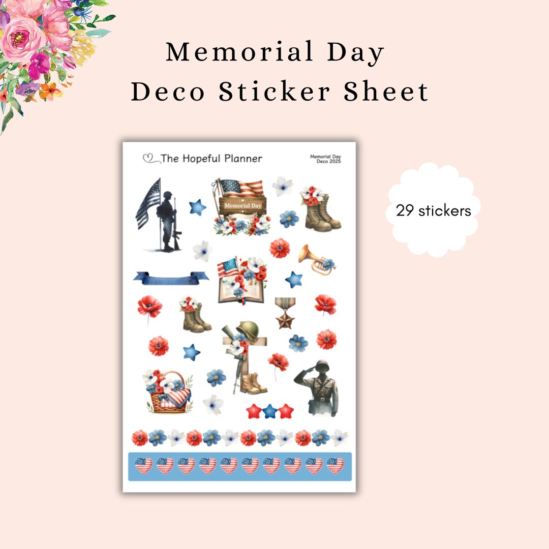 Memorial Day Holiday Themed Decorative Stickers - Sticker Sheets for ...