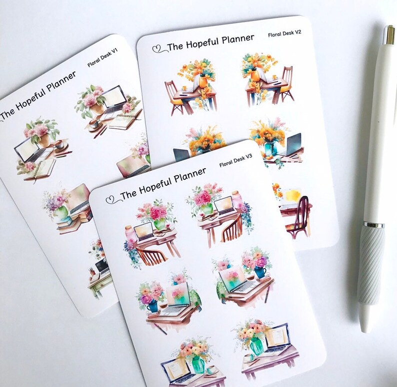 Floral Desk Sticker Sheets - Decorative Work Reminder Stickers for ...