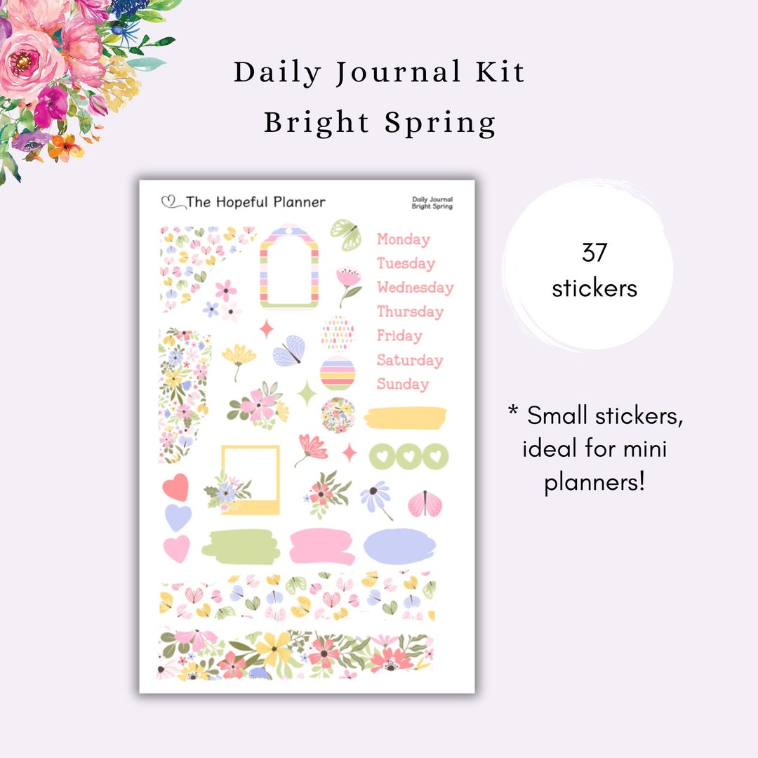 Spring Florals Daily Journal Sticker Kit - Bright Spring Flower Themed ...