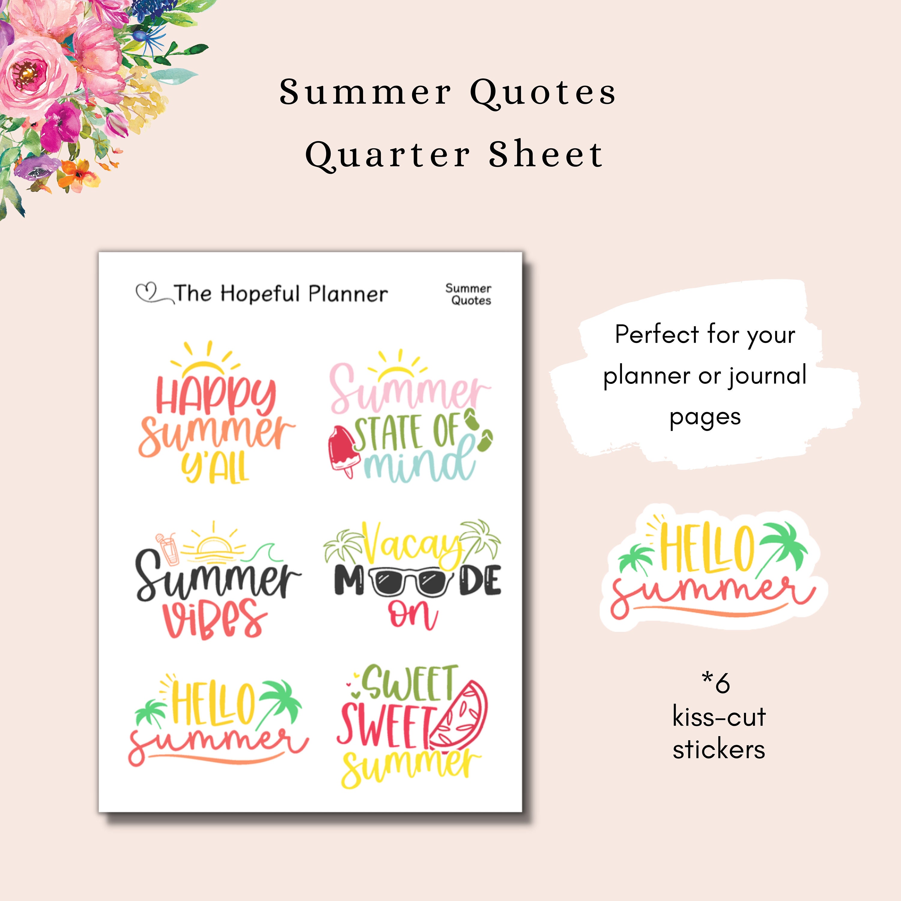 Summer 2023 Desktop & Quote Sticker Sheets - Cute Summer Themed ...