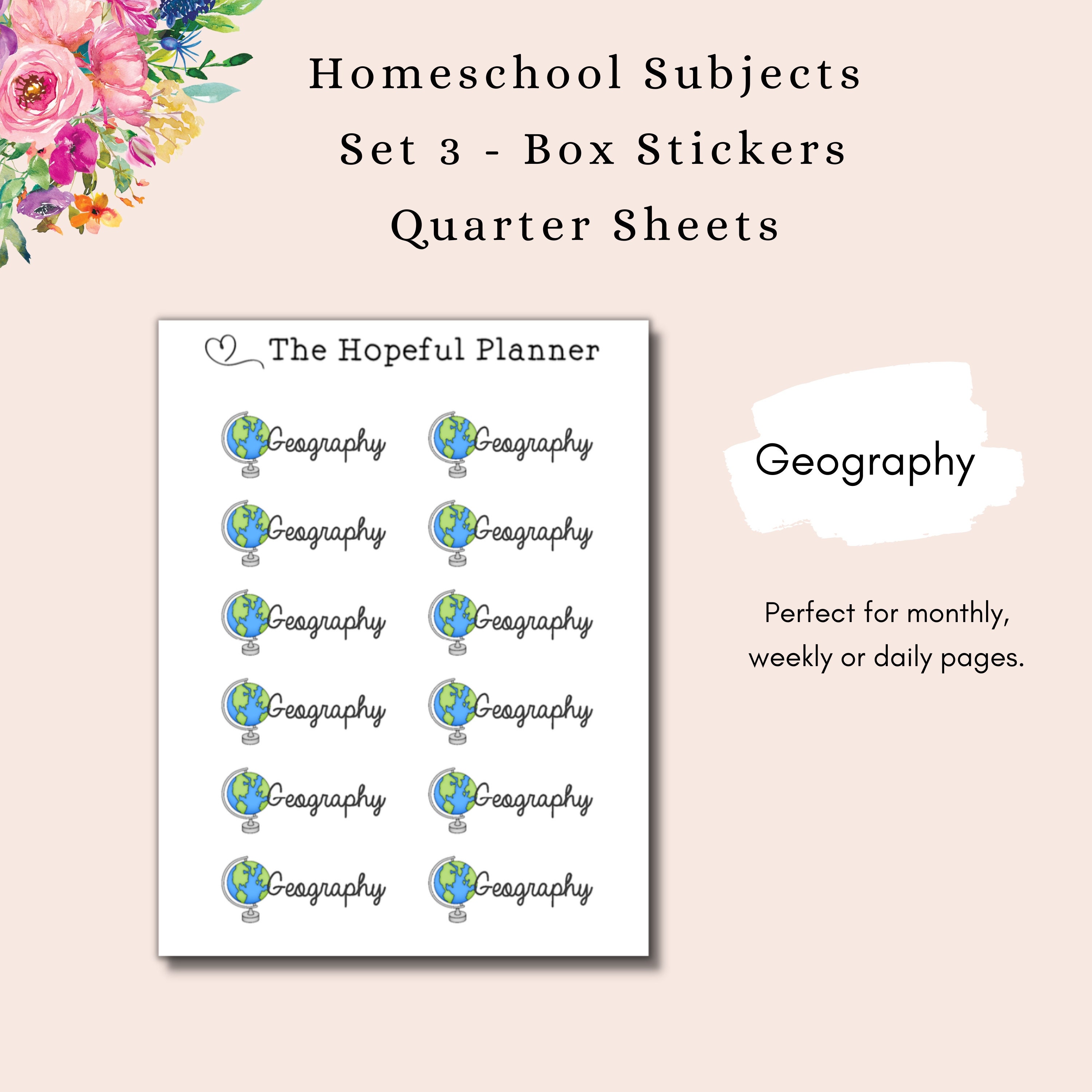 Homeschool Subjects *set 3* Stickers - History, Geography Lesson ...
