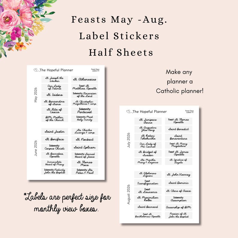 2026 BUNDLE Catholic Feast Day LABEL Stickers - Holy Day Liturgical ...