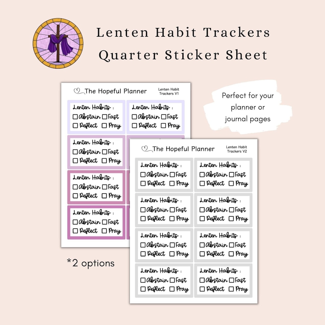 Lent Habit Tracker Sticker Sheets - Daily Lenten Habit Stickers ...