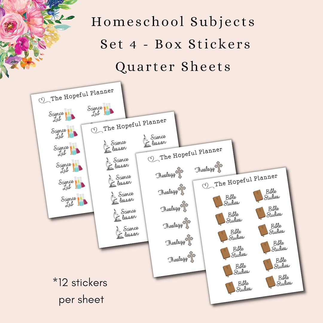 Homeschool Subjects *set 4* Stickers - Bible, Science Lesson Subject ...