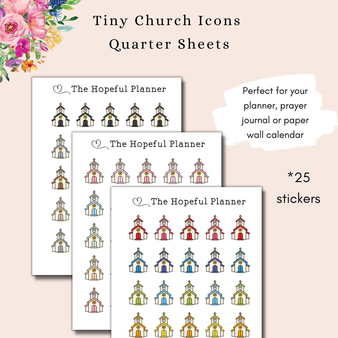 Tiny Church Icon Stickers - Brights, Neutrals, Pastels - Christian ...