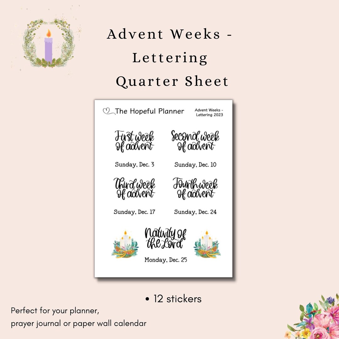 Advent Weeks 2023 Stickers - Advent Lettering Sticker Sheet - Christian ...