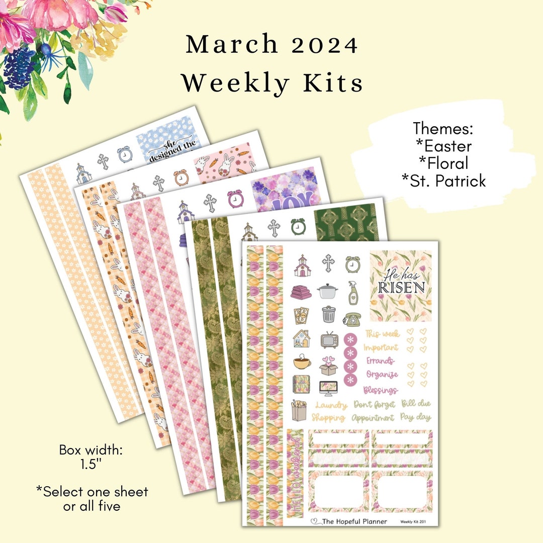 March 2024 Weekly Kits #201-205 Sticker Sheets - Spring Holiday ...