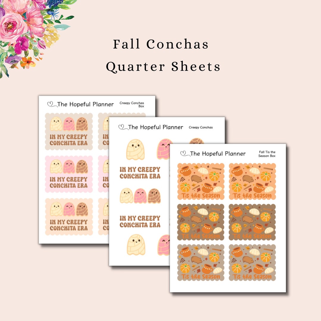 Fall Concha Sticker Sheets - Cute Mexican Sweet Bread Themed Stickers ...
