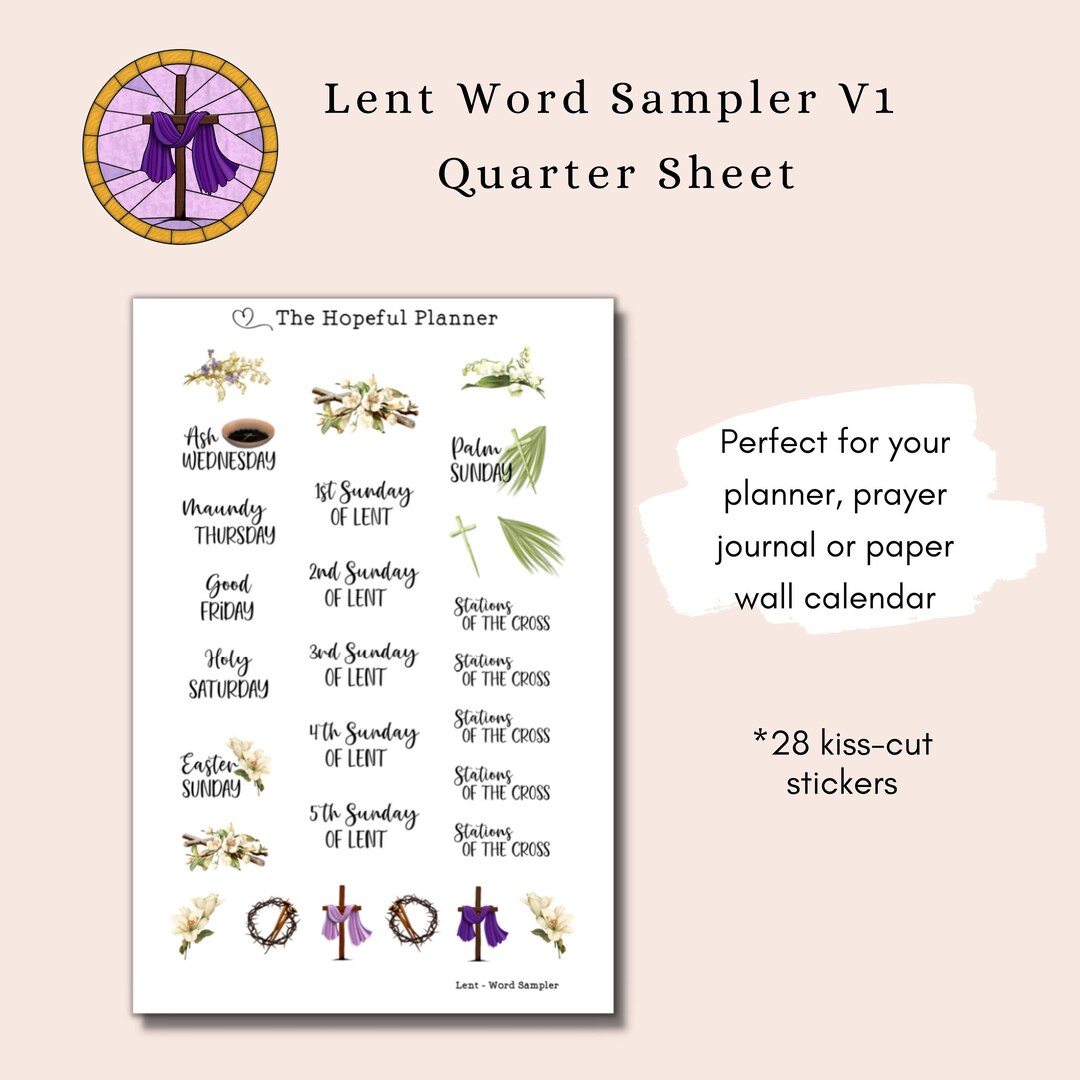 Lent Word Sampler Sticker Sheet V1 Liturgical Stickers for - Etsy