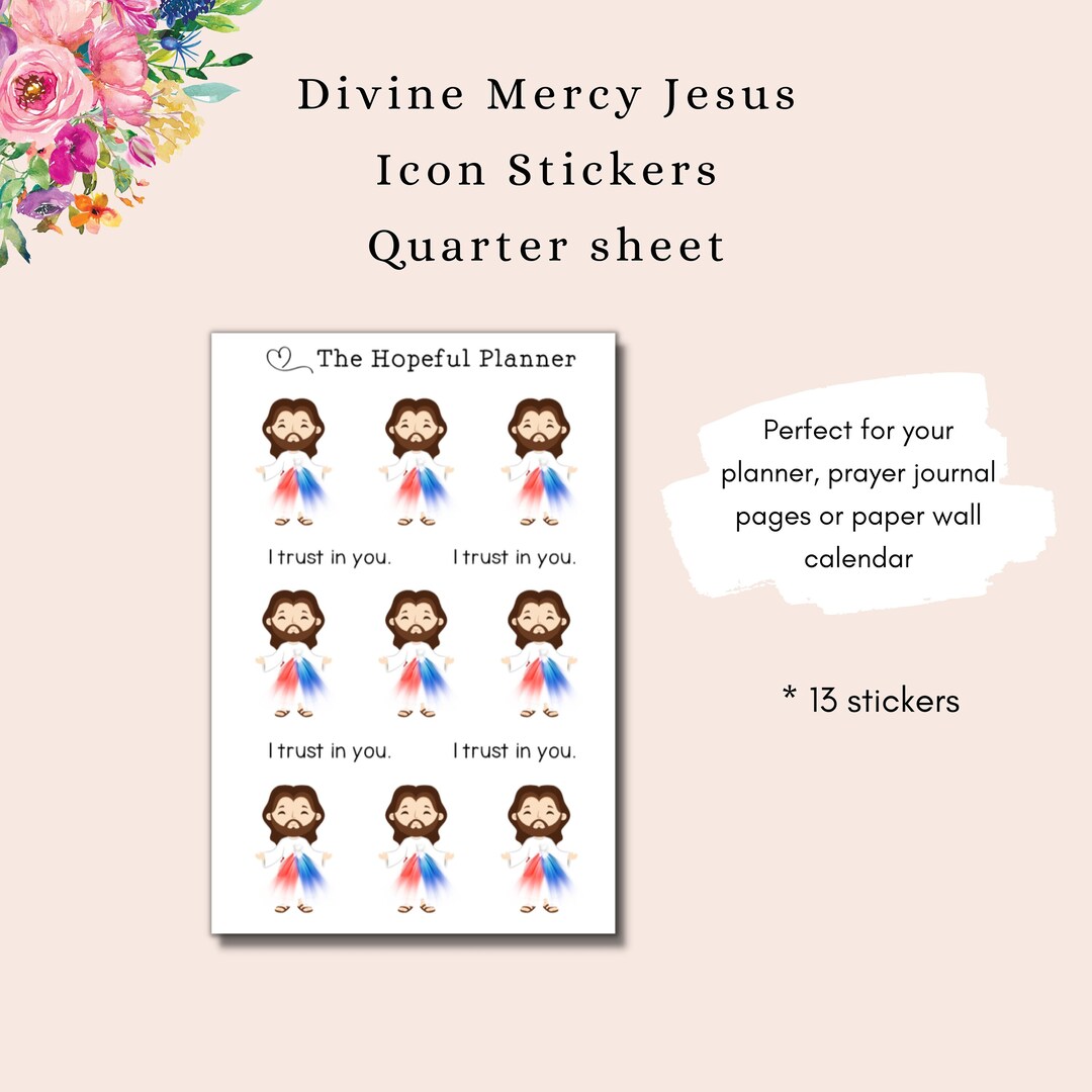 Jesus Divine Mercy Icon Stickers - Catholic Devotion / Prayer Reminders ...