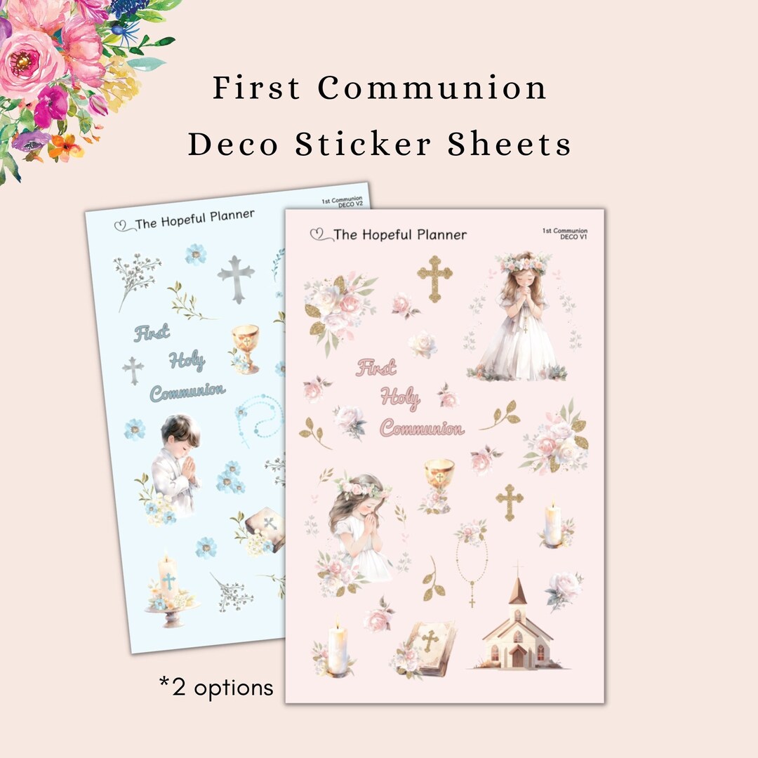 First Holy Communion Deco Sticker Sheets - 2024 Catholic Sacrament ...