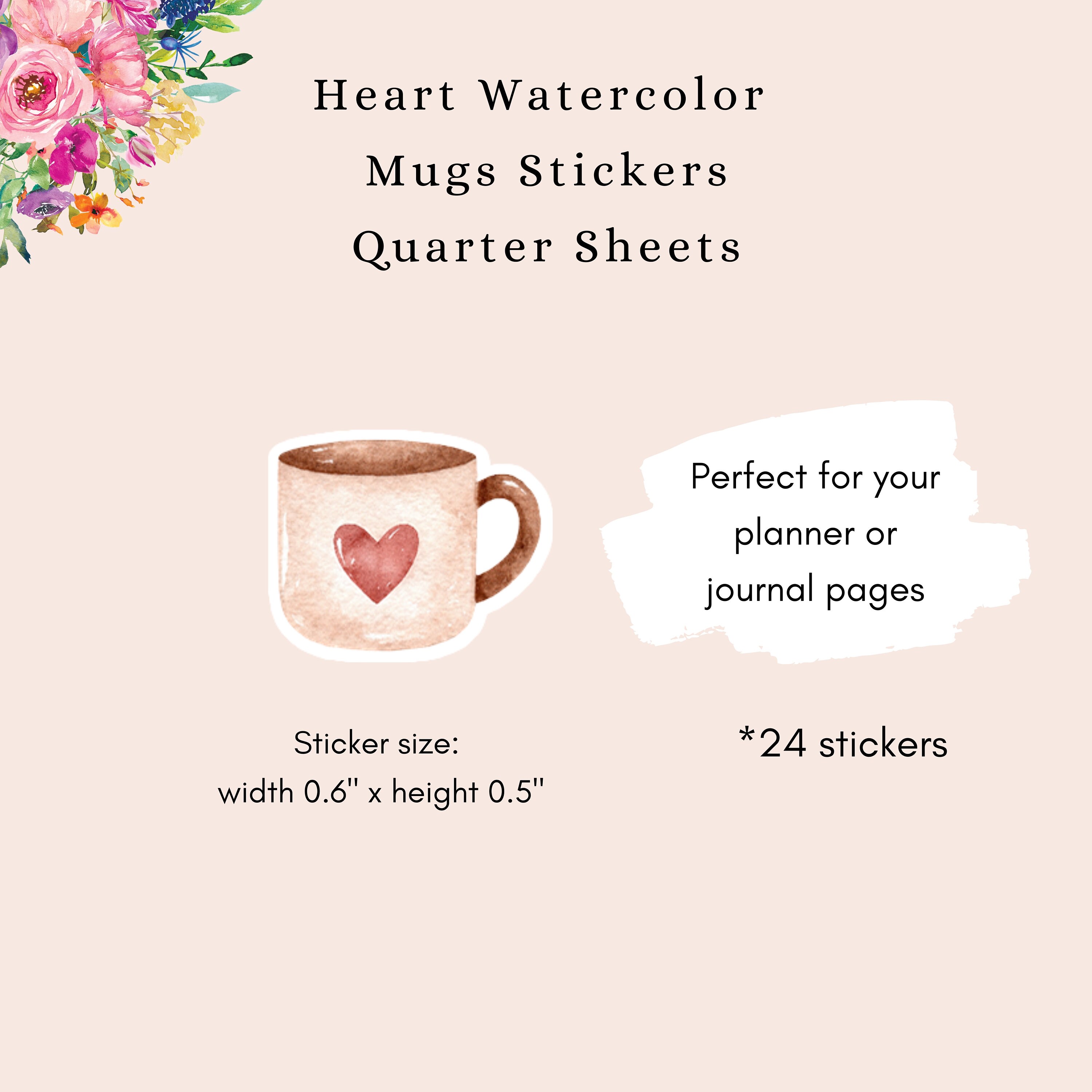 Heart Watercolor Mug Stickers Cute Coffee Mug Sticker Sheet - Etsy
