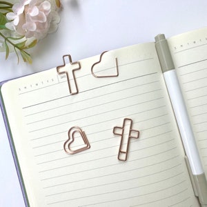 Rose Gold Cross and Heart Paperclip Set - Planner / Journal Paperclips ...
