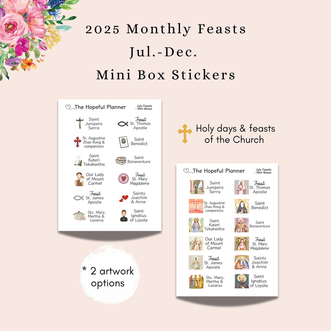 JUL - DEC 2025 Catholic Holy & Feast Day Stickers - Mini Box Liturgical ...