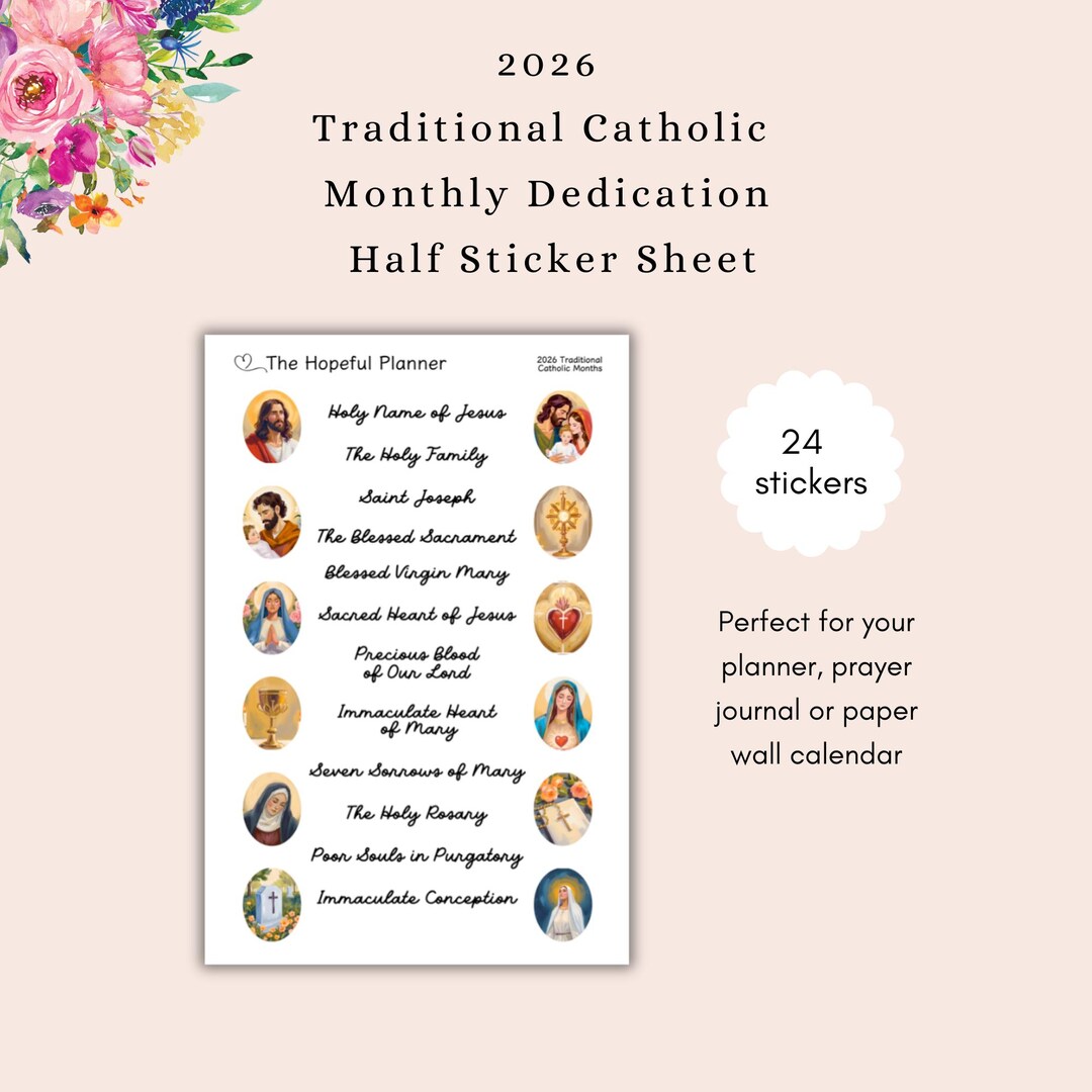 2026 Traditional Catholic Month Dedication Planner Stickers: Liturgical ...