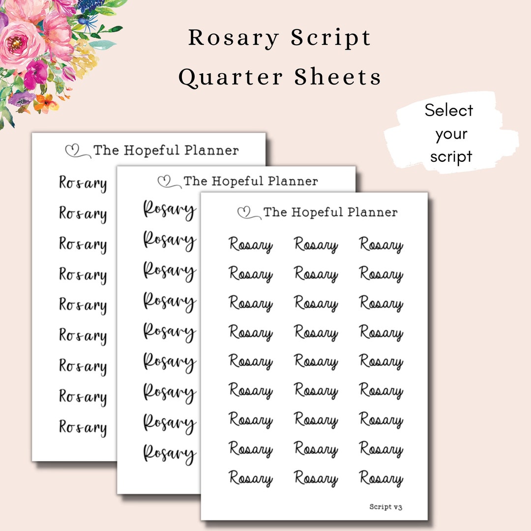 Rosary Script Stickers - Catholic Prayer Devotion Time - Sticker Sheets ...