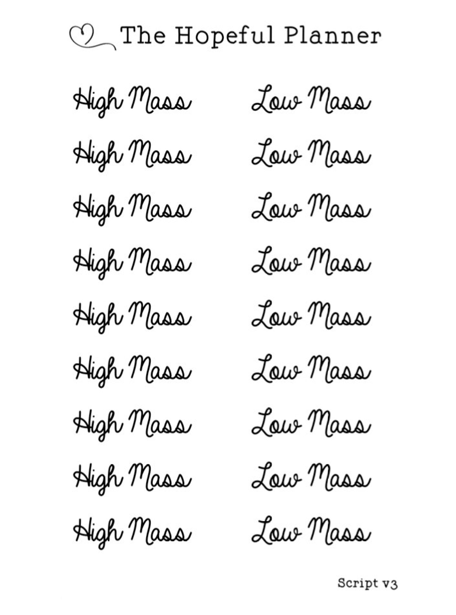 High Mass / Low Mass Script Stickers Traditional Catholic - Etsy