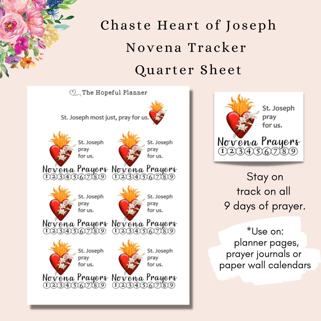 Chaste Heart Saint Joseph Novena Sticker Sheet - Weekly Prayer Tracker ...