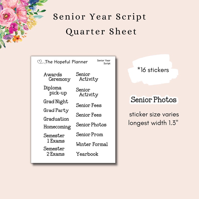 2024 High School Senior Year Sticker Sheets - Senior Year Activities ...