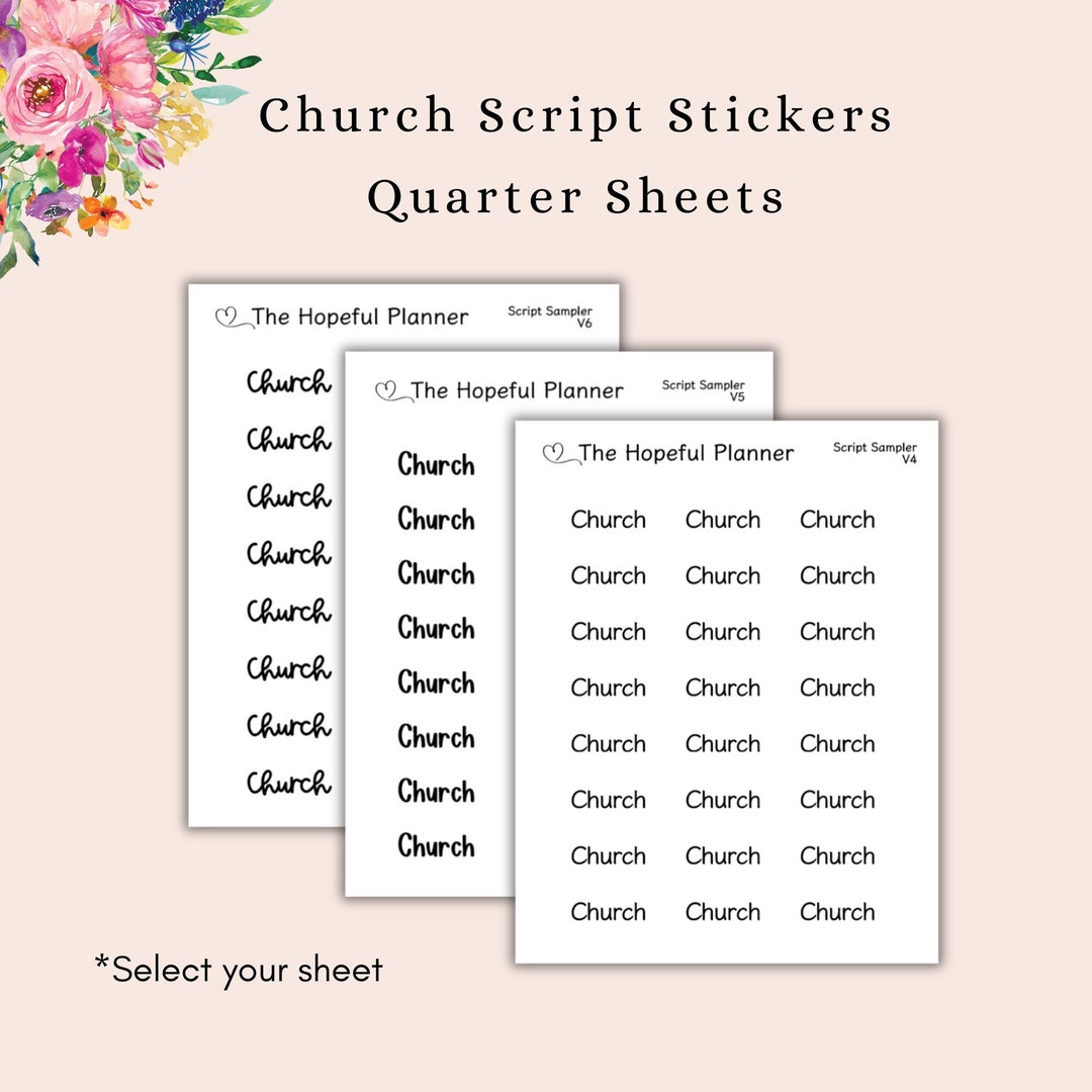 Church *NEW* Script Sticker Sheets - Christian Stickers for Planners ...