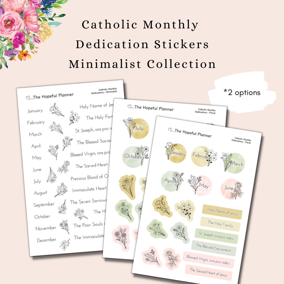 Traditional Catholic Month Dedication Minimalist Sticker Sheets ...