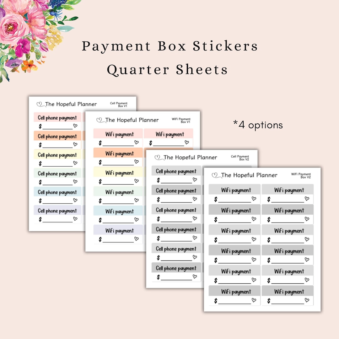 Cell Phone and Wifi Payment Sticker Sheets- Payment Box Planner ...