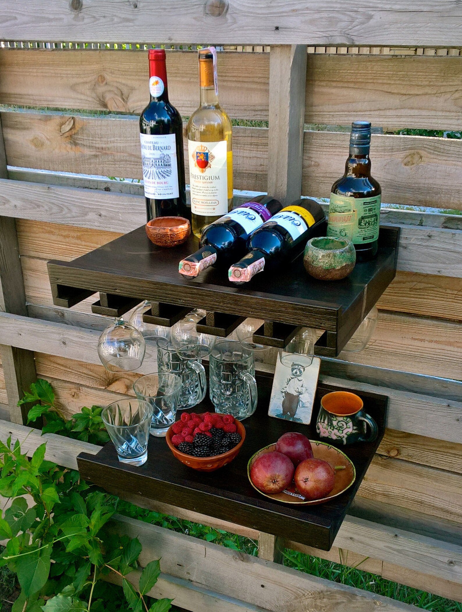 Natural Wood Shelf Mini Bar / Set of 2 Wine Shelves With Glass - Etsy