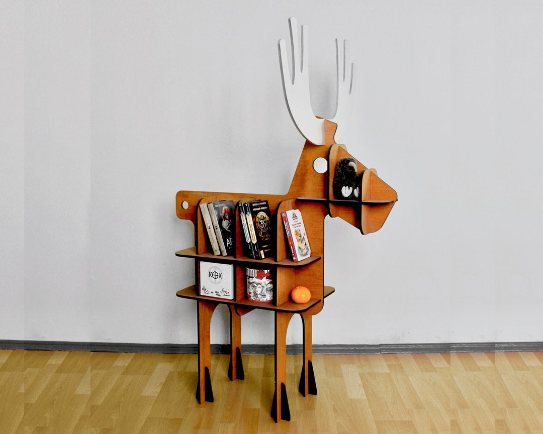 DEER Wooden Rack. Animal Shaped Bookshelf and Toy Storage Moose Kazimir ...