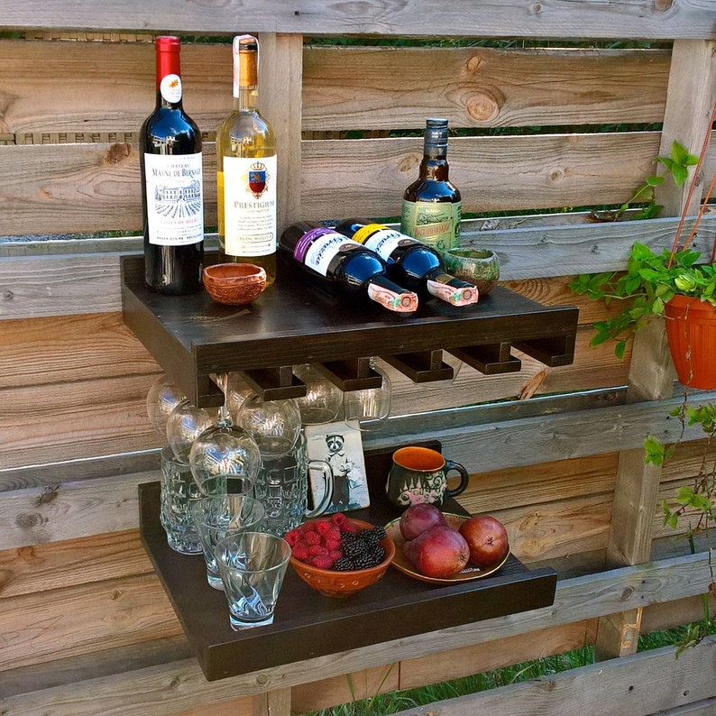 Natural Wood Shelf Mini Bar / Set of 2 Wine Shelves With Glass - Etsy