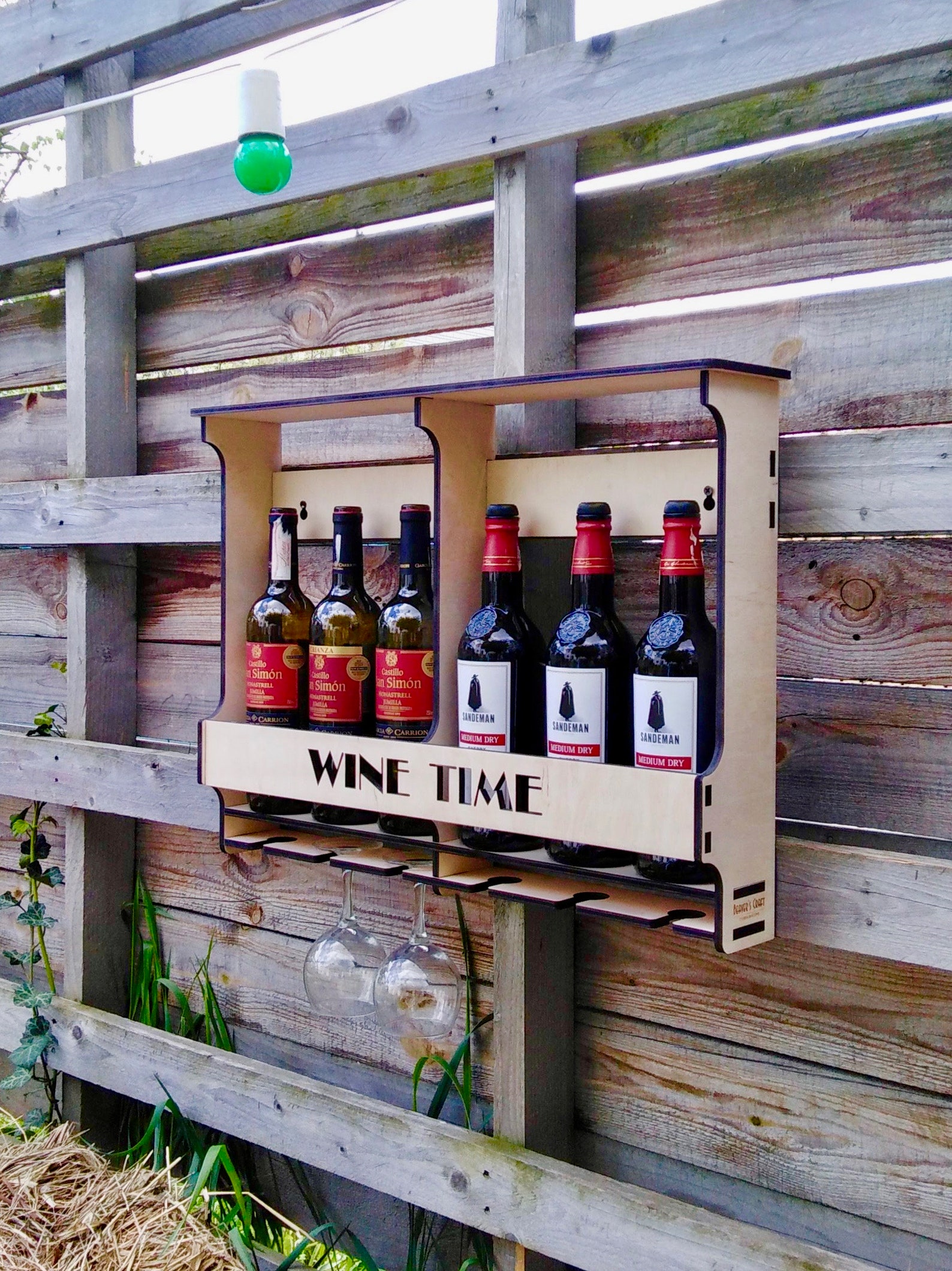 Hanging Wooden Wine Rack With Glass Holder / Bottle Shelf Home | Etsy