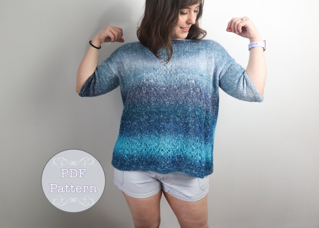 Ocean Meets Sky Sweater Knitting Pattern: 3/4 Sleeve Top (PDF Pattern ...