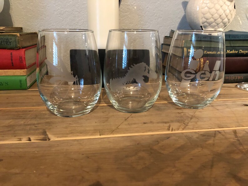 Jurassic Park Themed Etched Glass Stemless Wine Glasses Etsy India