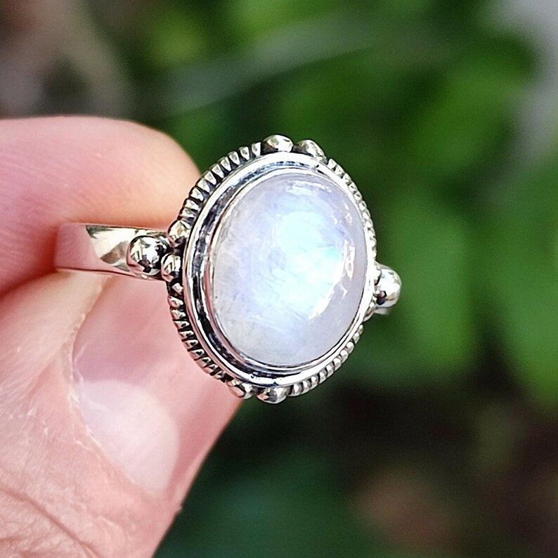 Handmade Oval Rainbow Moonstone Ring, Sterling Silver Promise Jewelry ...